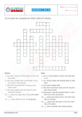 Class 3 Science Olympiad Sample paper on Birds - Set 01 | PDF