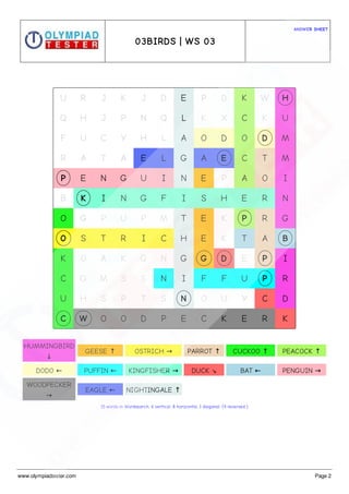 Class 3 Science Olympiad Sample paper on Birds - Set 01 | PDF