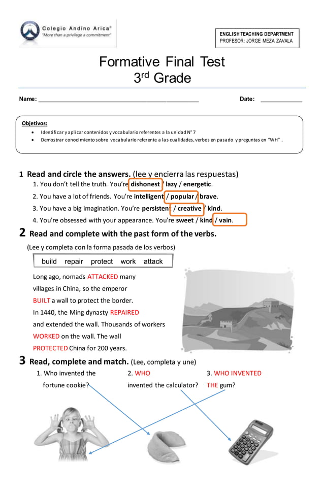 3 básico formative test 7 | PDF