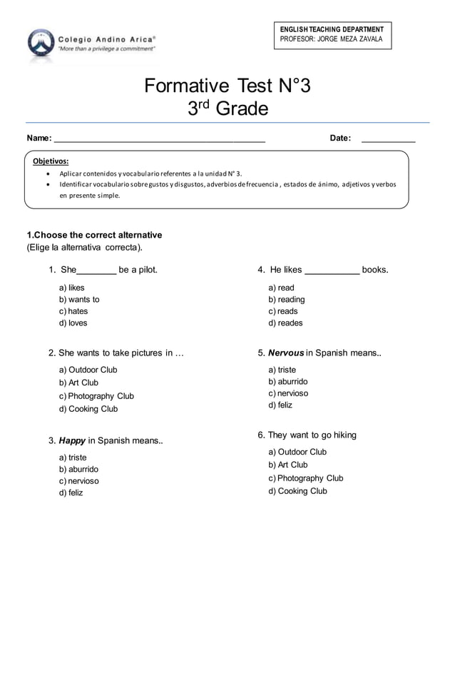 3 básico formative test n3 | PDF