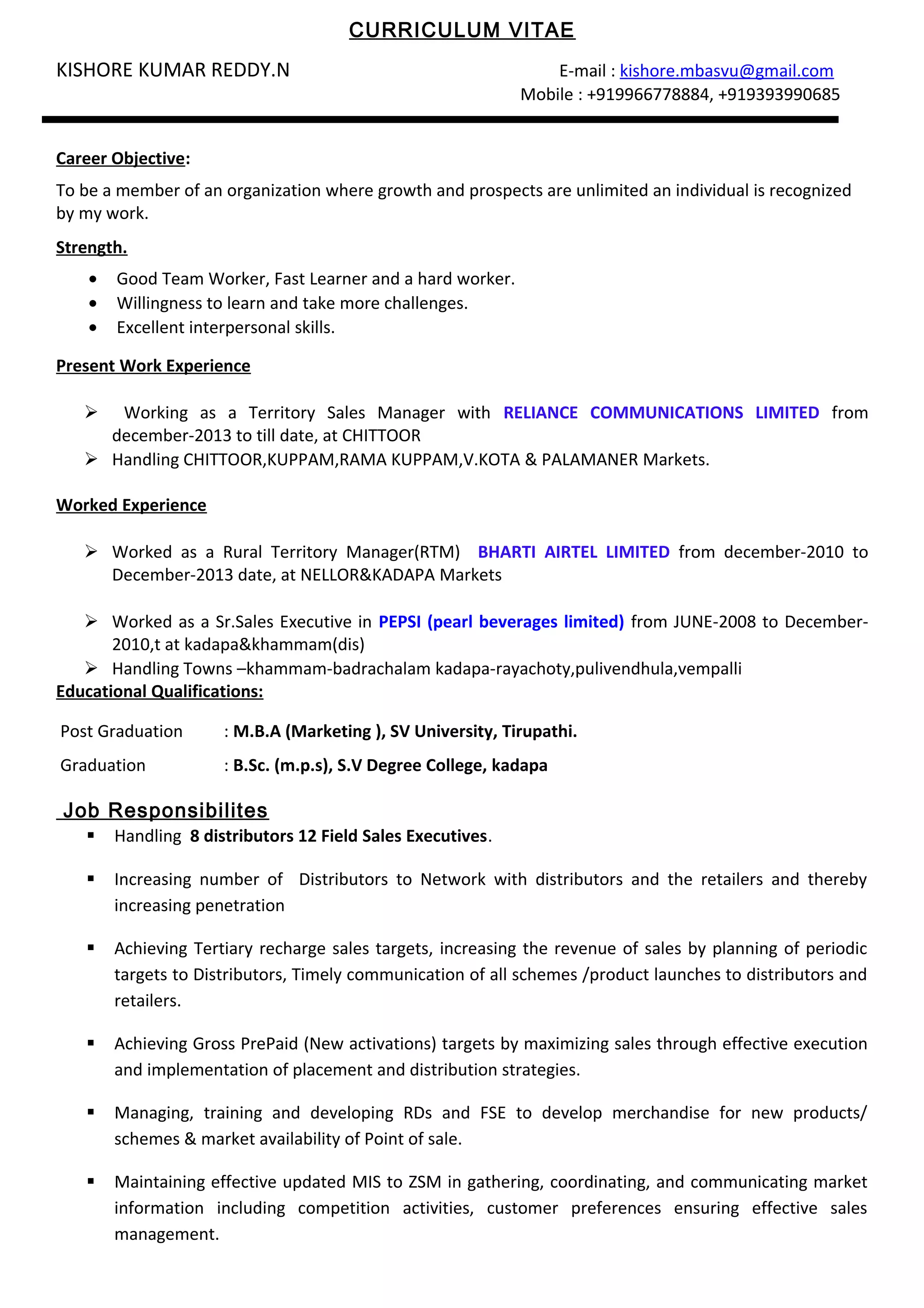 KISHORE Resume | DOC