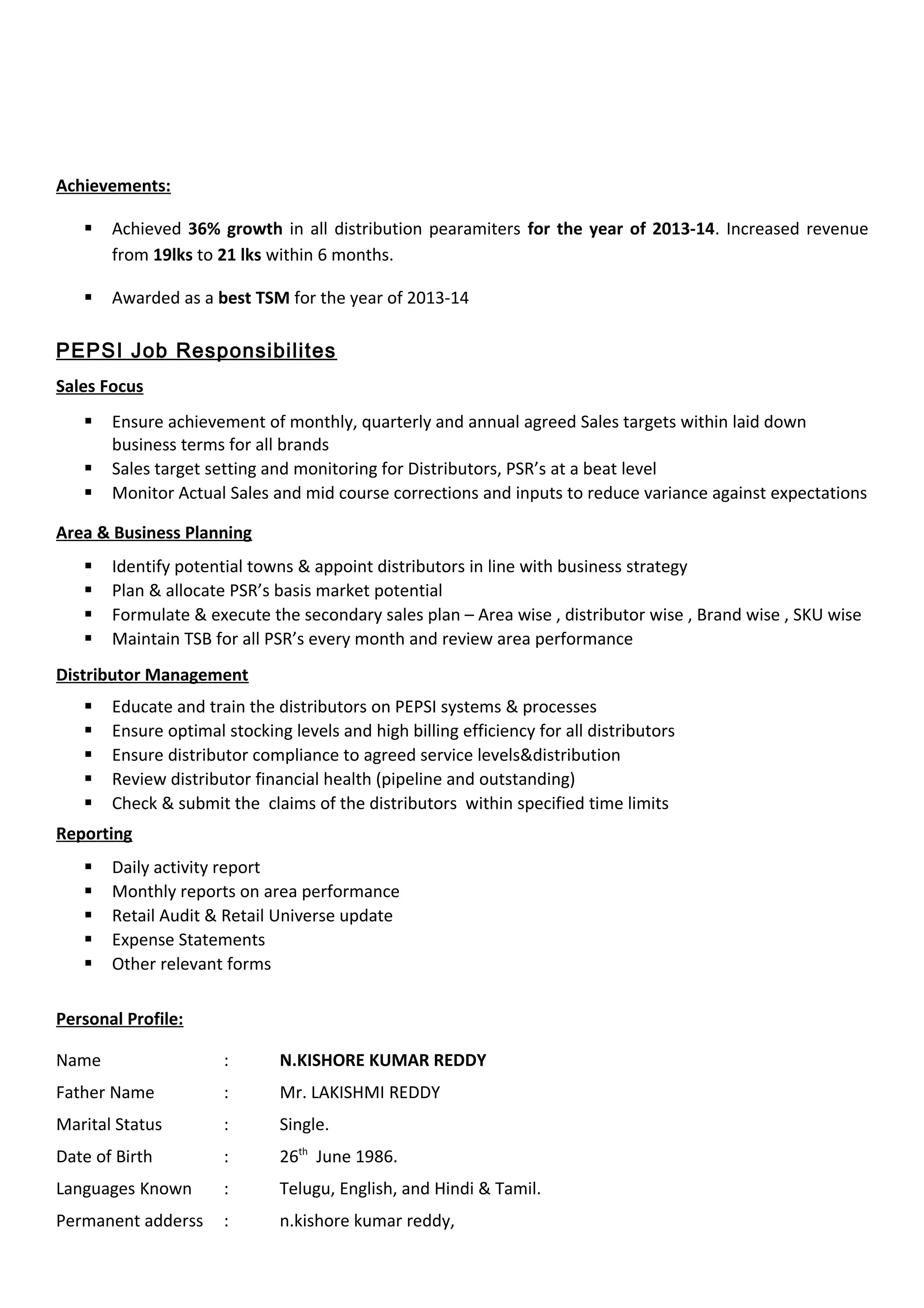 KISHORE Resume | DOC