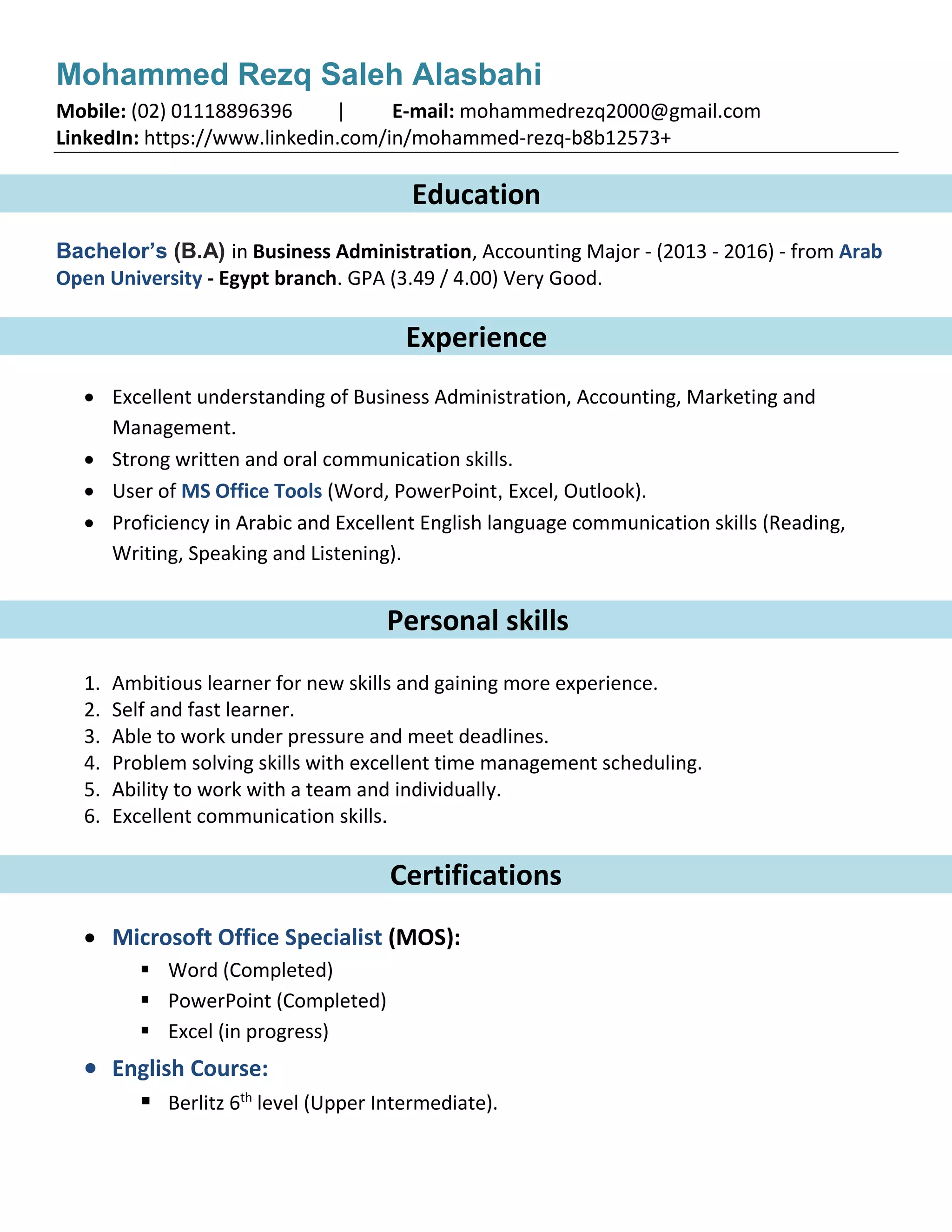 CV of Mohammed Rezq Saleh Alasbahi | PDF