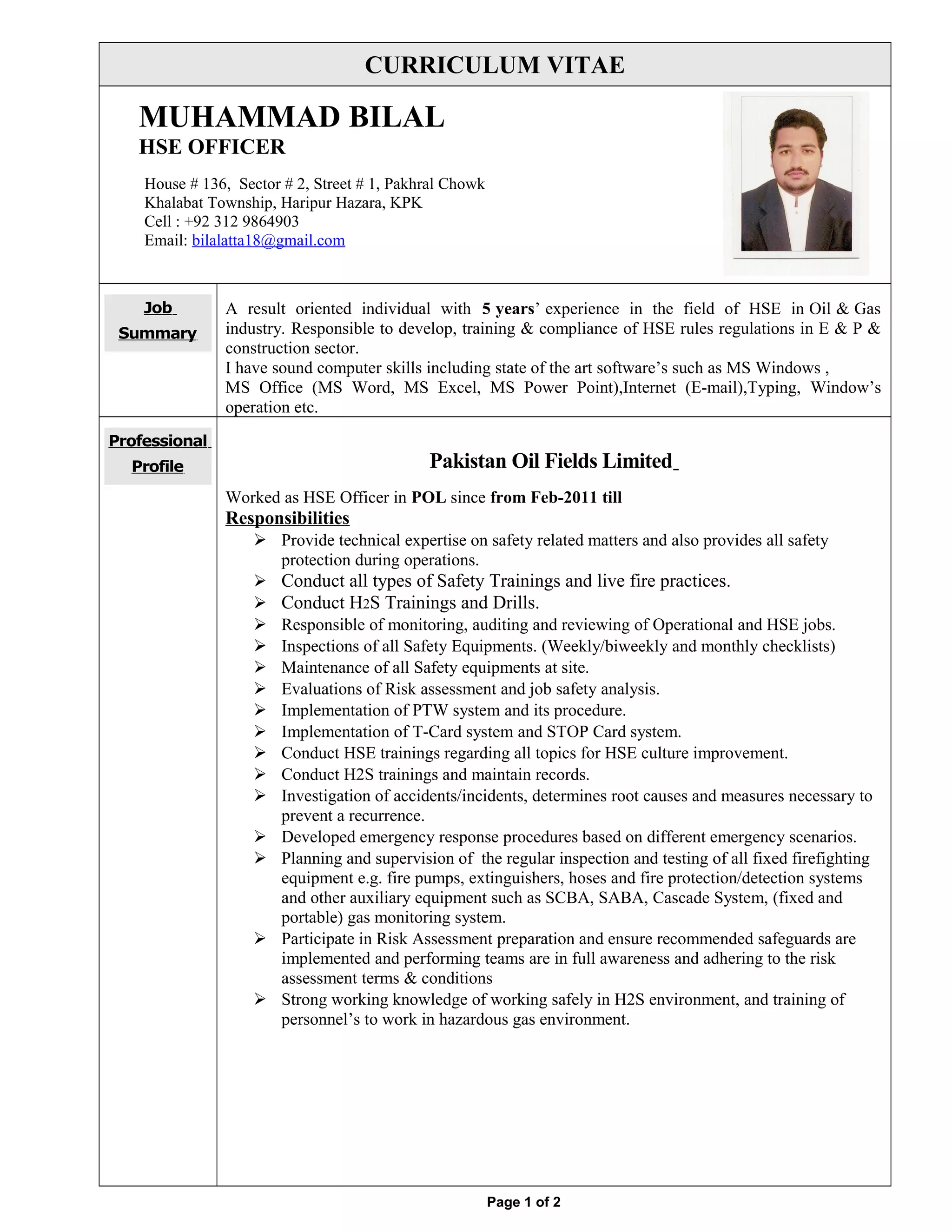 Bilal HSE Cv | PDF | Free Download