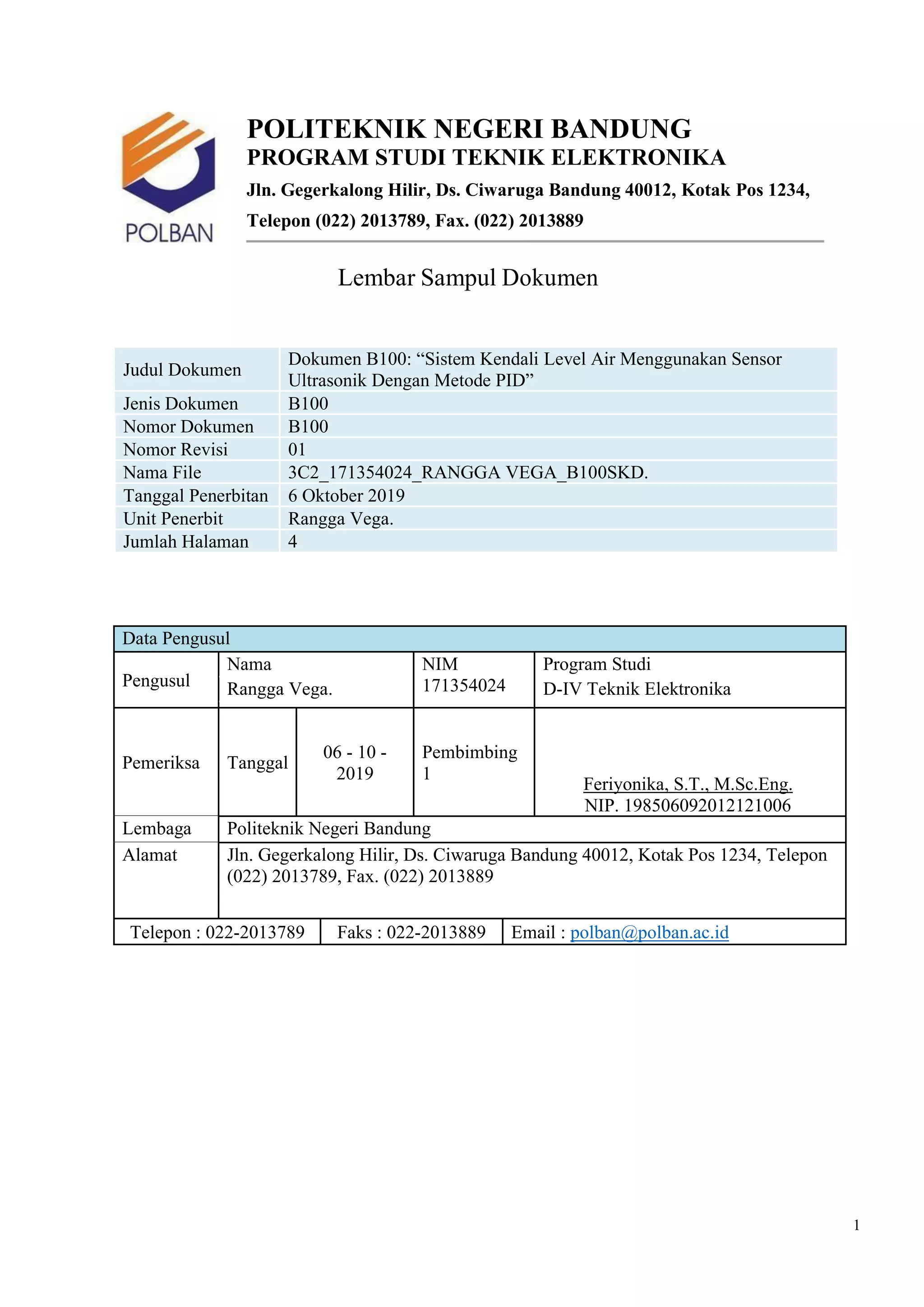 B100 - WATER LEVEL CONTROLLER WITH PID | PDF