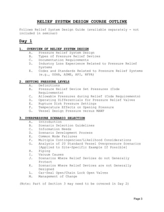 Relief System Design Agenda - Seminar Outline | PDF