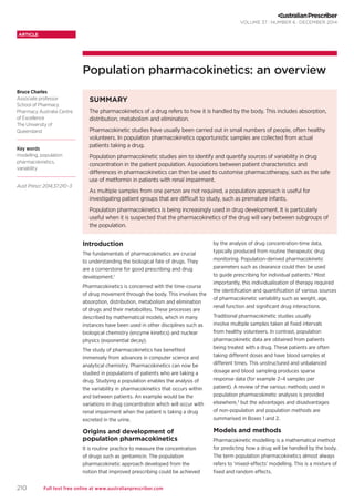 Population Pharmacokinetics and its overview | PDF