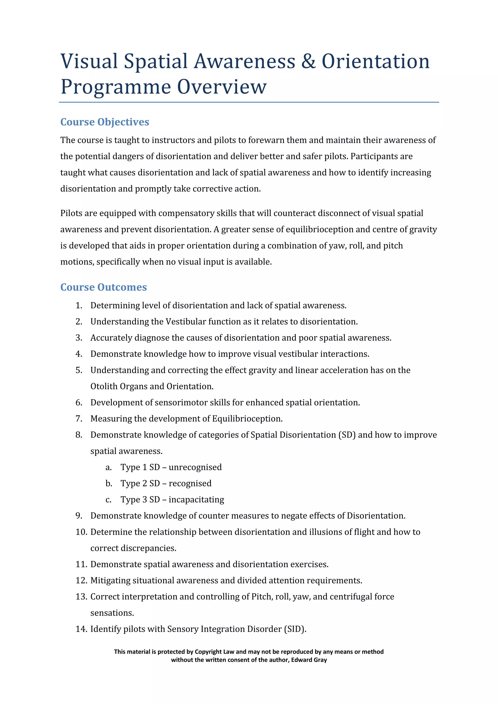 Visual Spatial Awareness & Orientation Programme Overview | PDF
