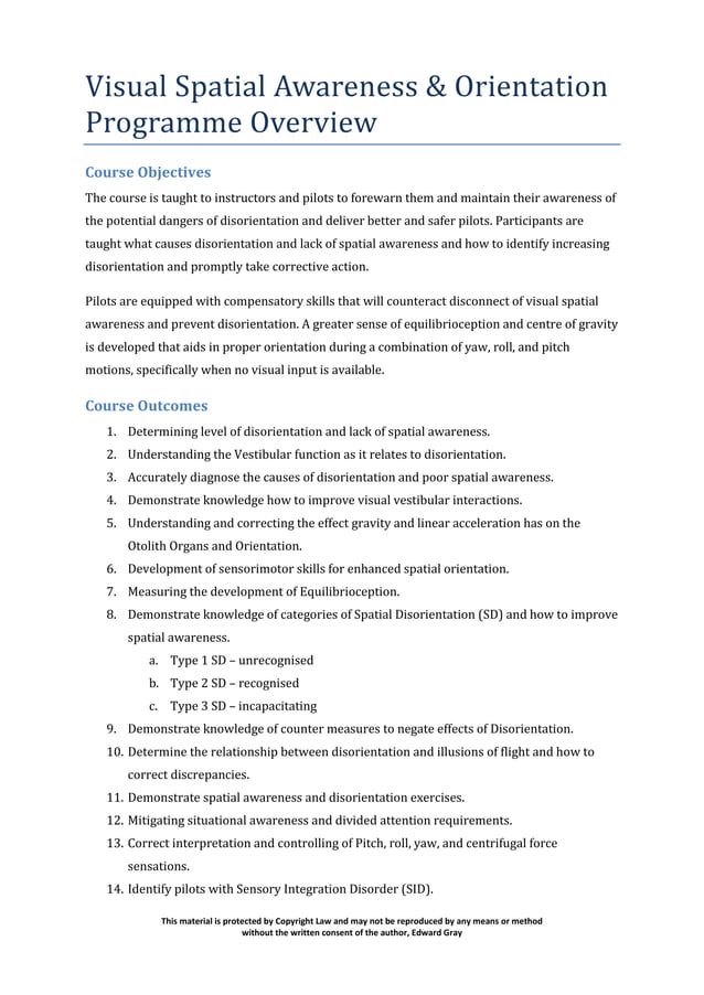 Visual Spatial Awareness & Orientation Programme Overview | PDF