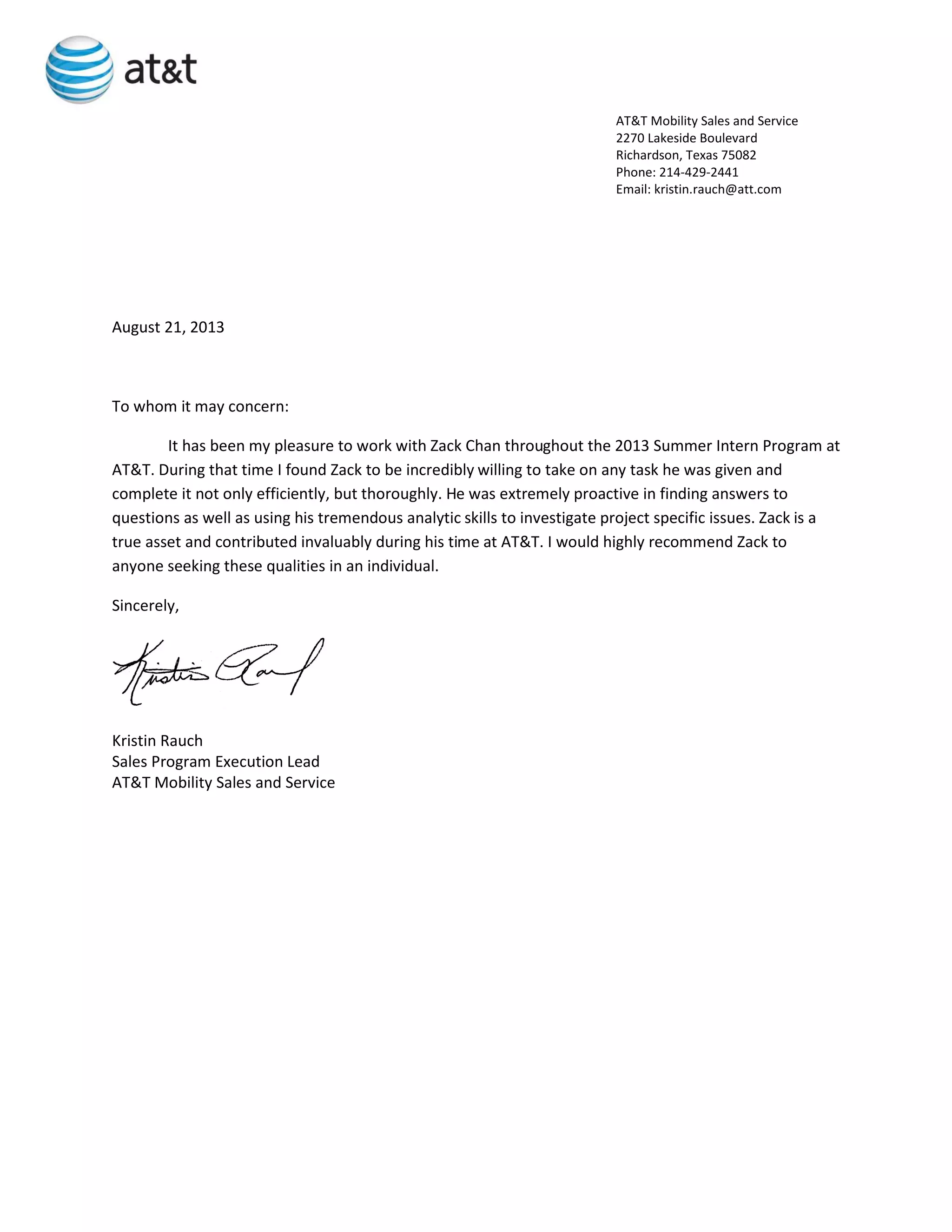 Letter of Recommendation_ATT Wireless | PDF