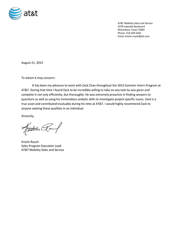 Letter of Recommendation_ATT Wireless | PDF