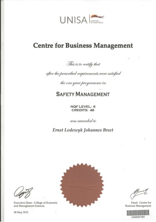 Safety Management - UNISA | PDF