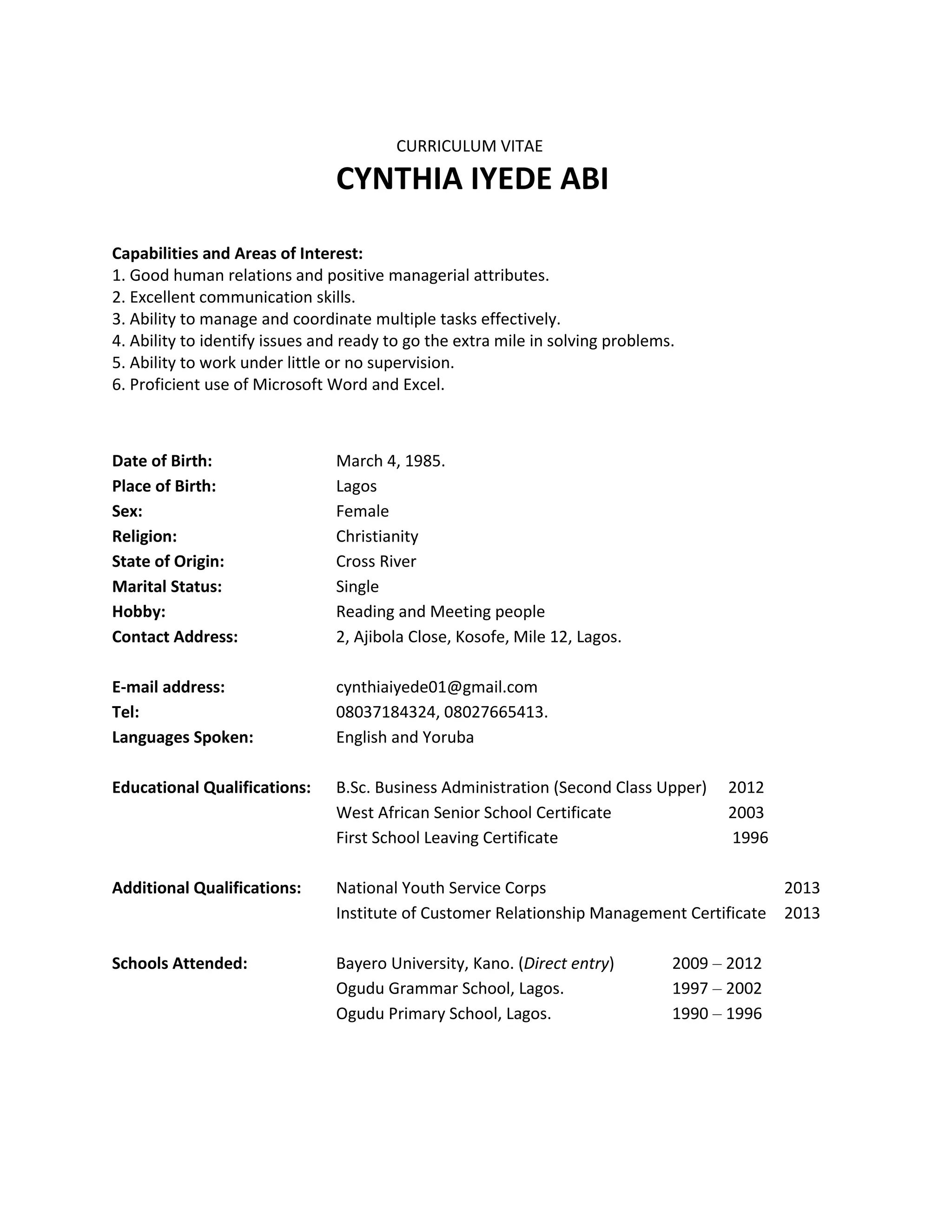 Cynthia Iyede Abi-CURRICULUM VITAE | PDF