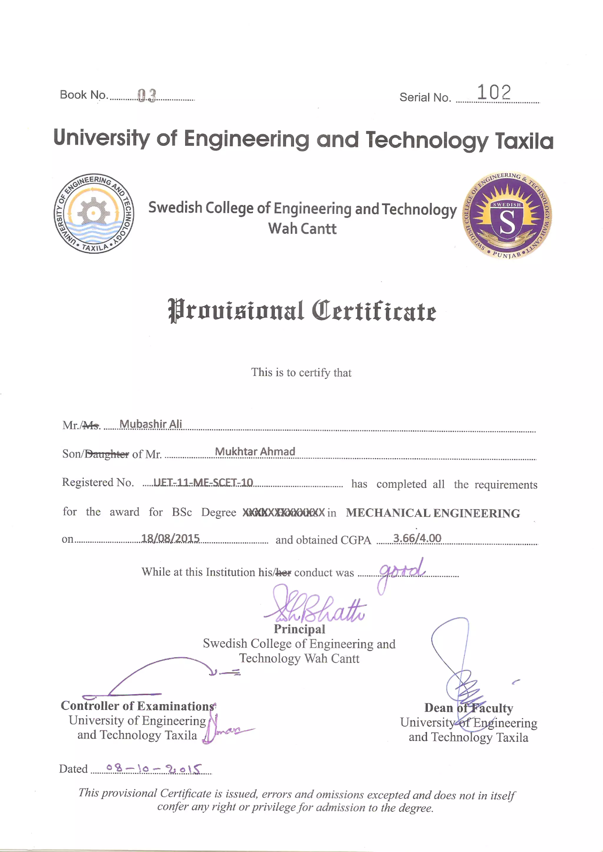 Provisional certificate | PDF