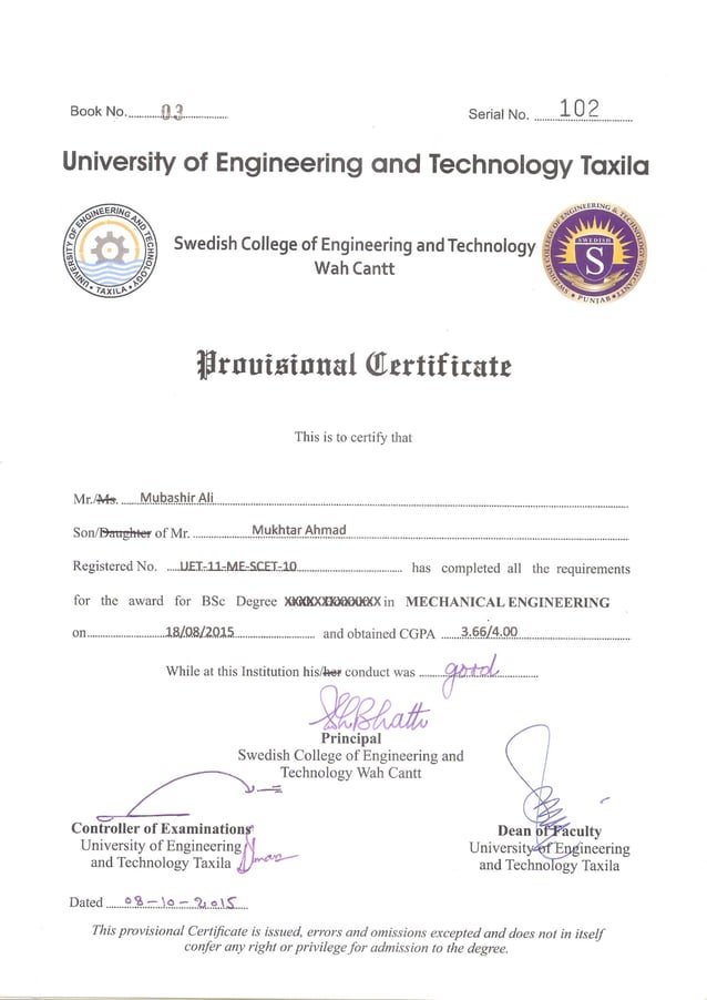 Provisional certificate | PDF