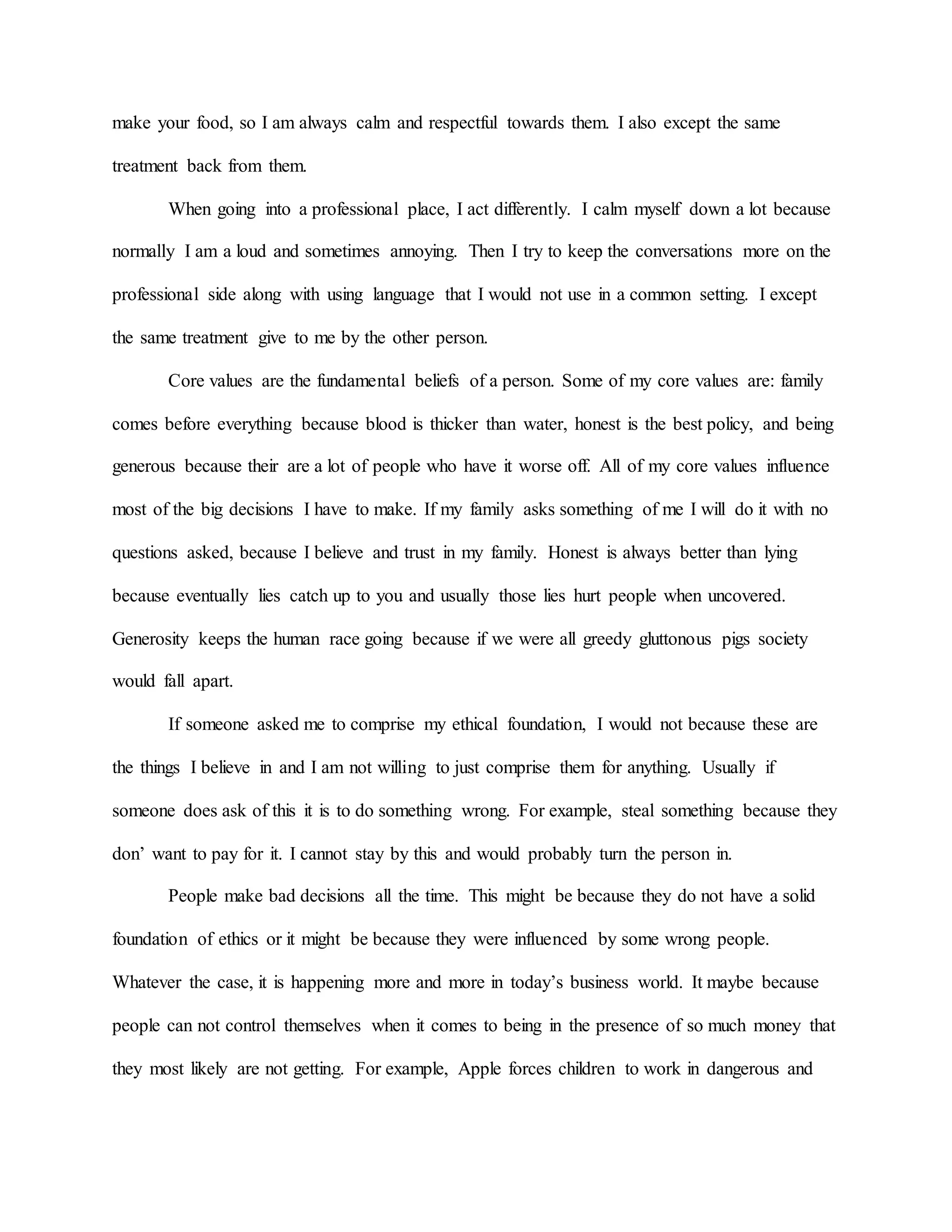 Personal Ethics Statement | DOCX
