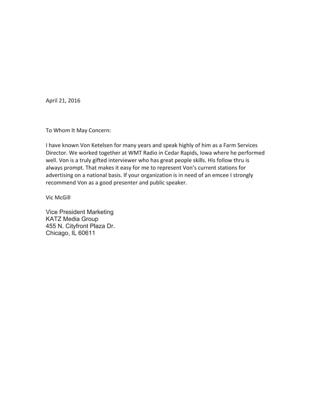 Vic McGill Refence Letter | PDF