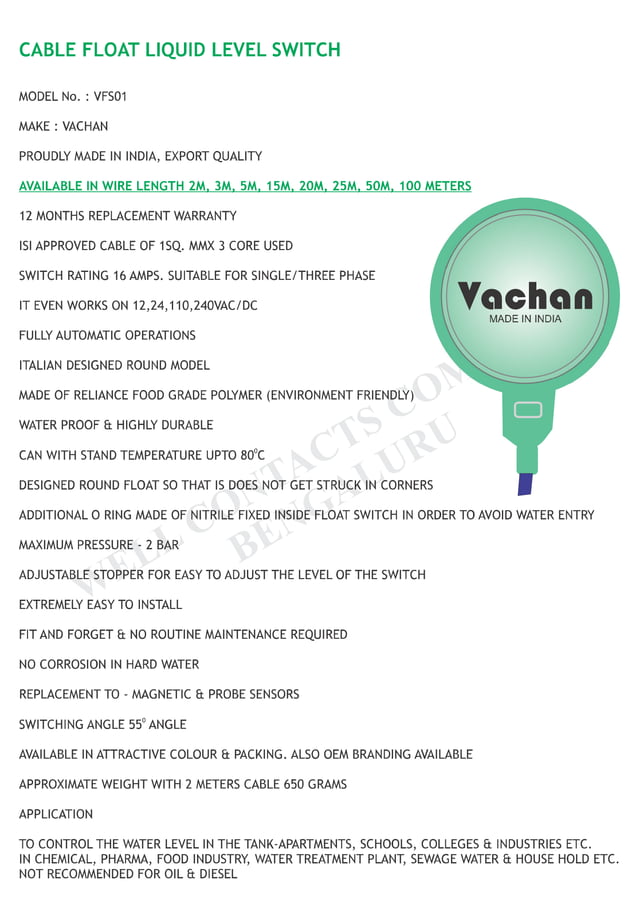 VACHAN FLOAT SWITCH CATLOGUE | PDF