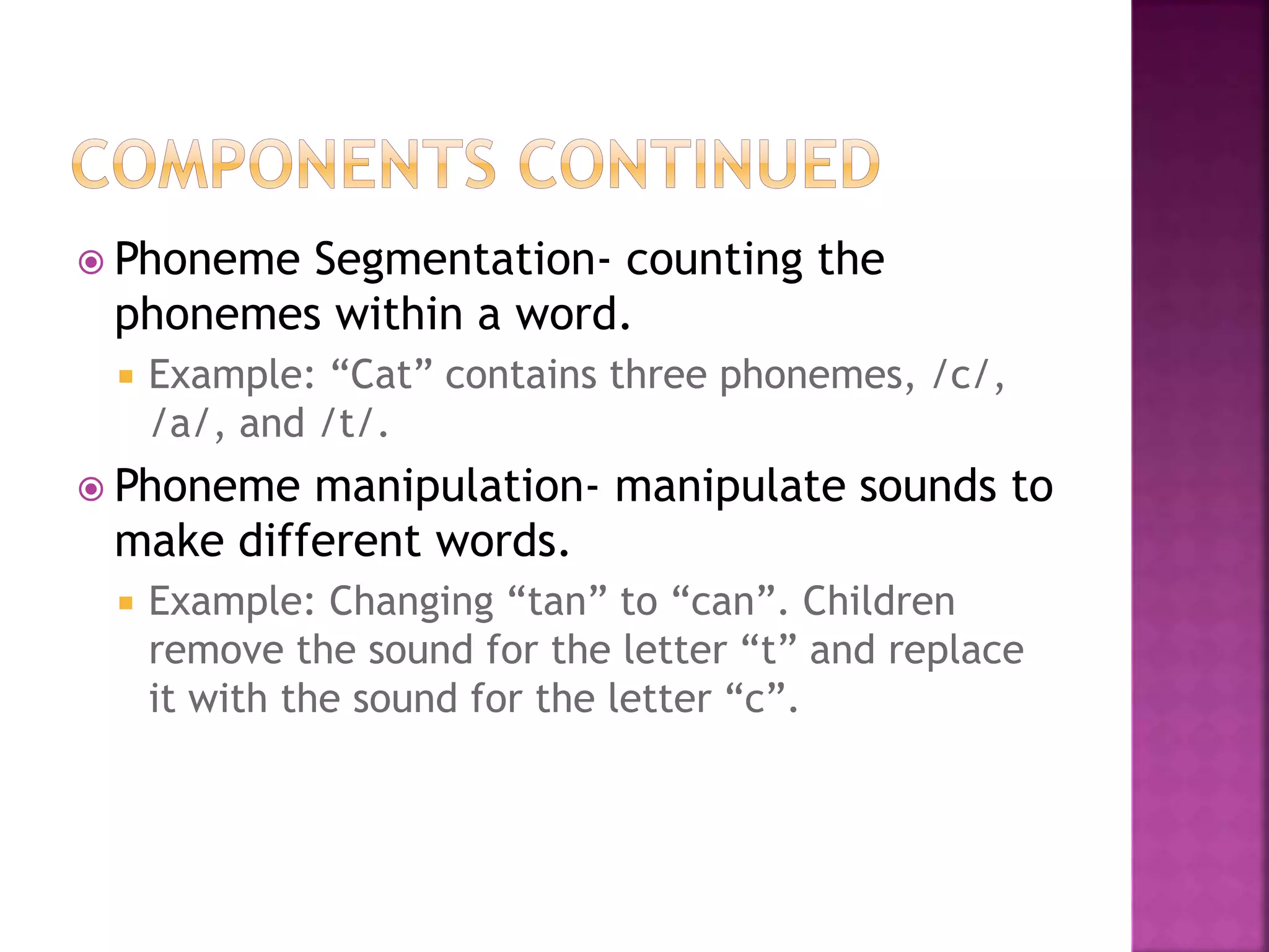 Using the Components of Phonemic Awareness | PPTX