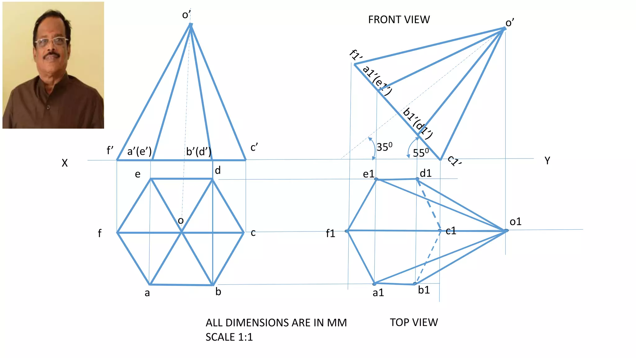 Projection of hexagonal pyramid step by step by process | PPTX