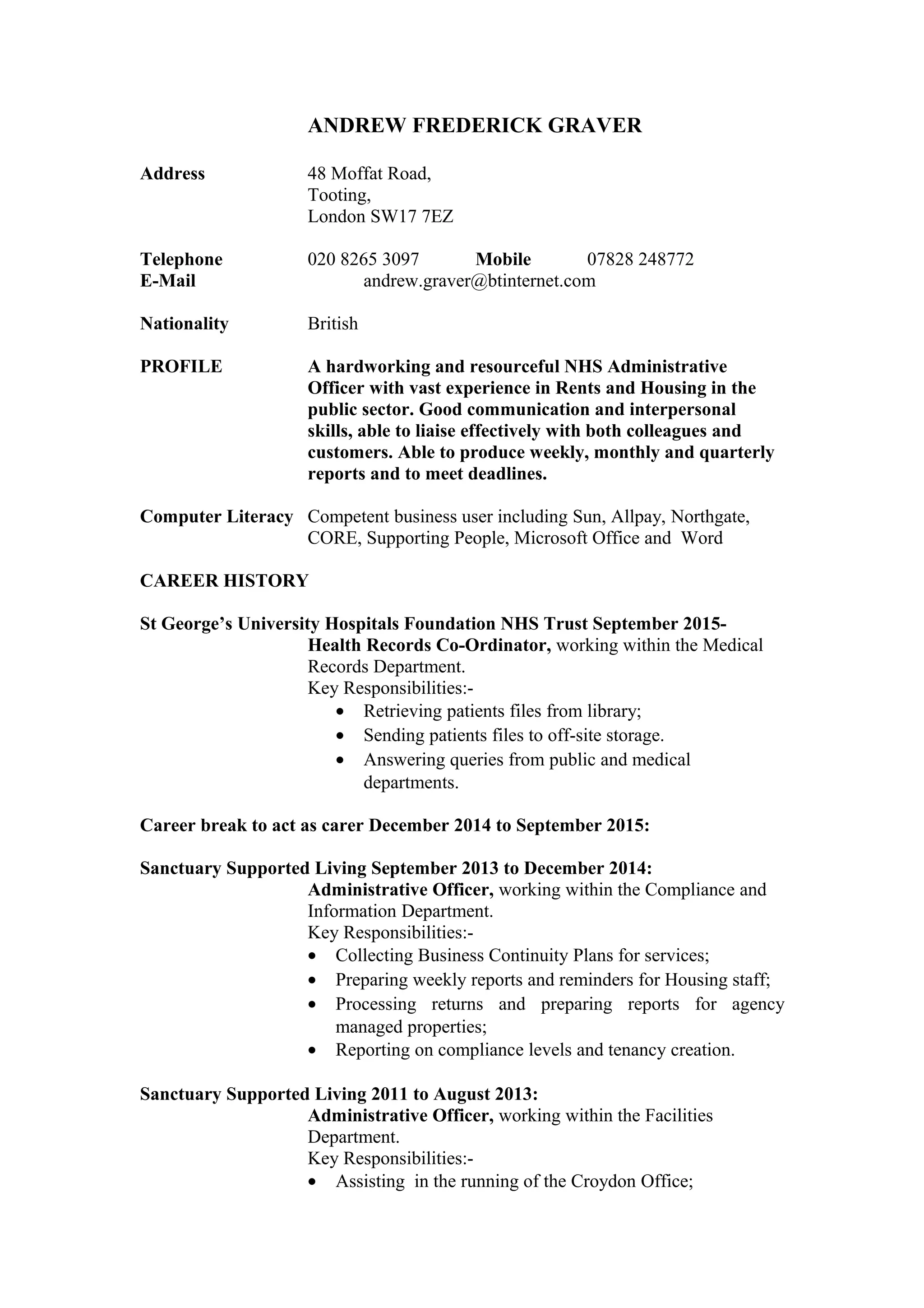 Andrew Graver CV Feb 2016 | DOC