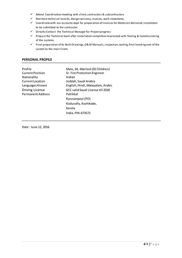CV Muhammed Salahuddeen, Fire Protection Engineer | DOCX | Civil ...