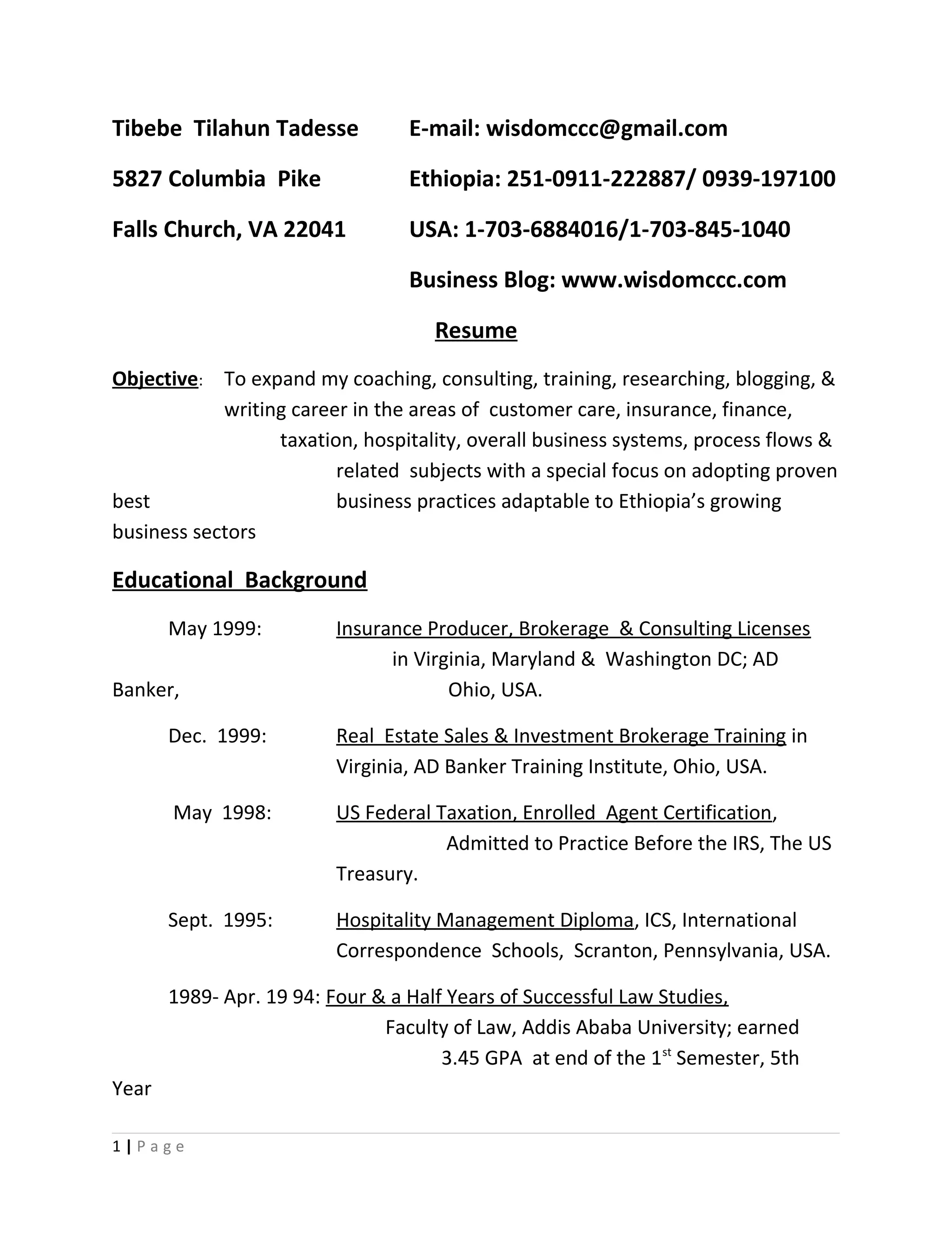 Tibebe Tilahun Resume sept102015 | PDF