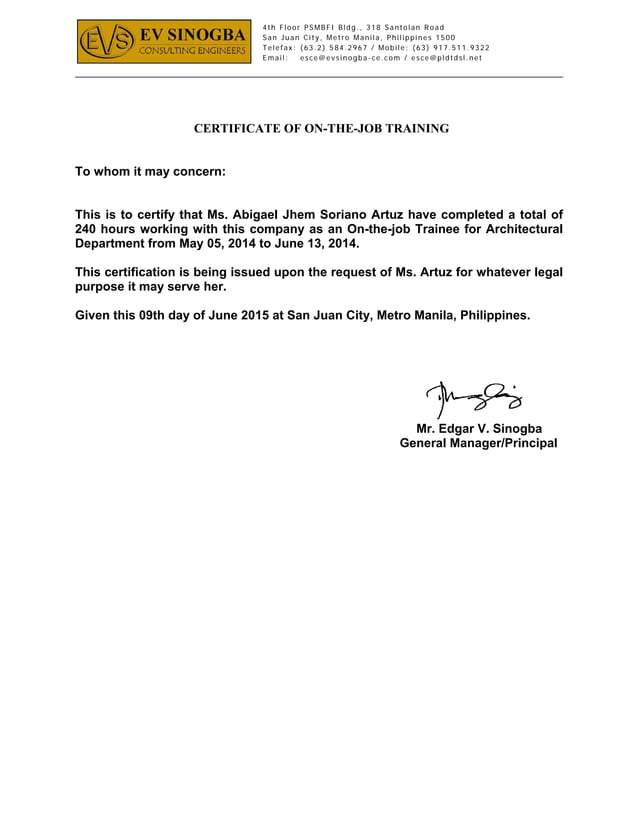 Cert. of OJT | PDF