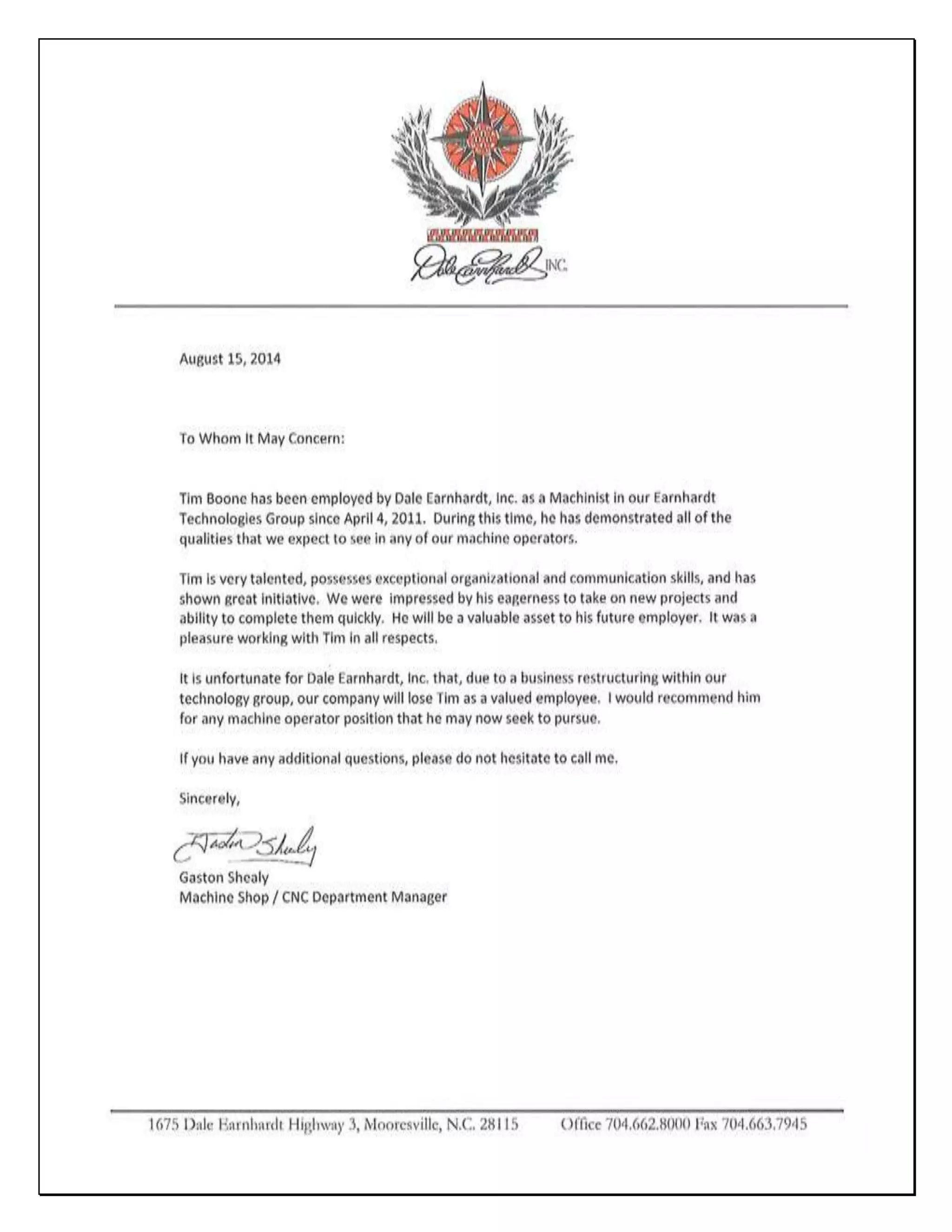 Tim Boone letter | PDF