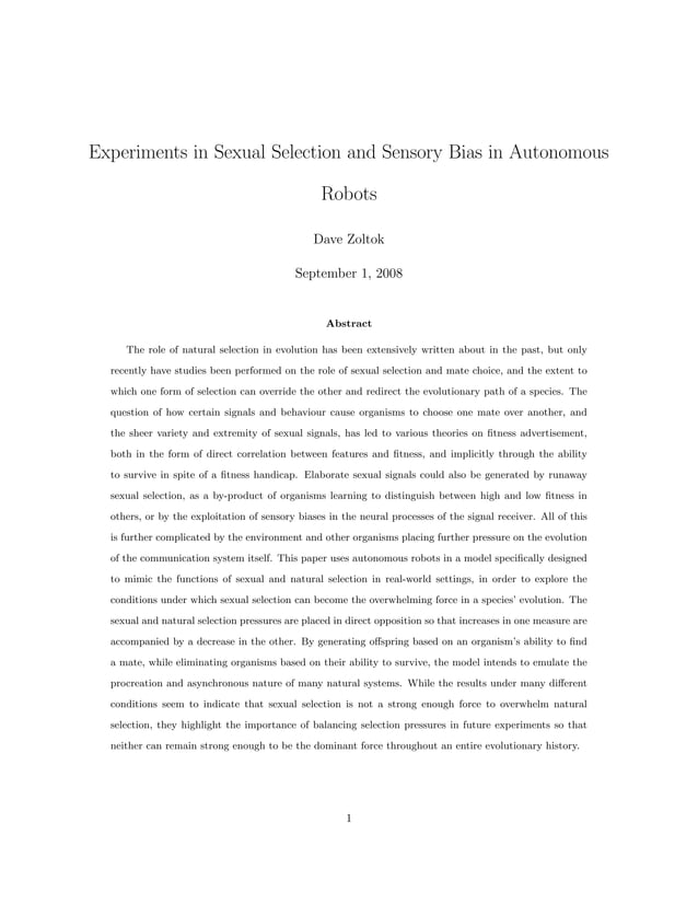 Experiments In Sexual Selection And Sensory Bias In Autonomous Robots Pdf