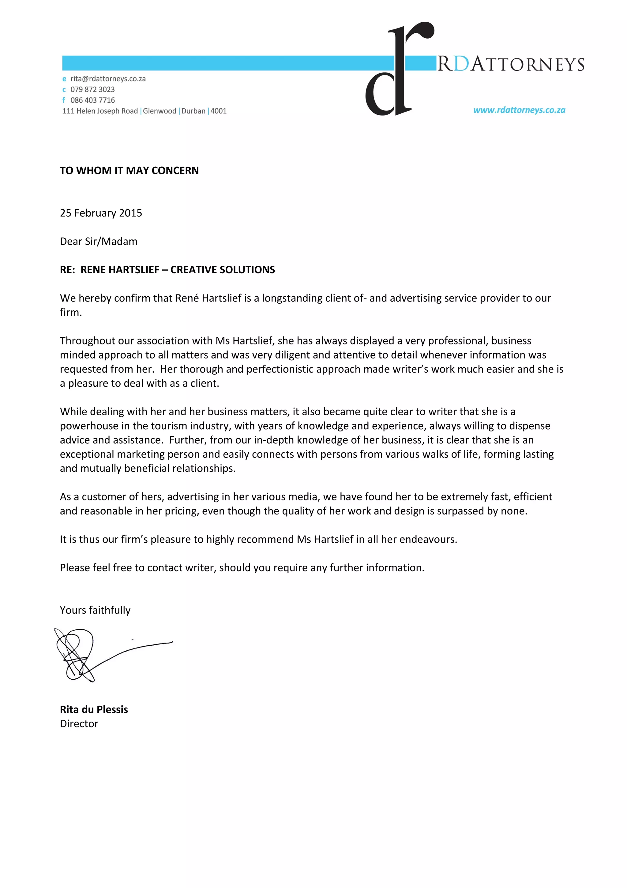 Reference letter - RD Attorneys | PDF