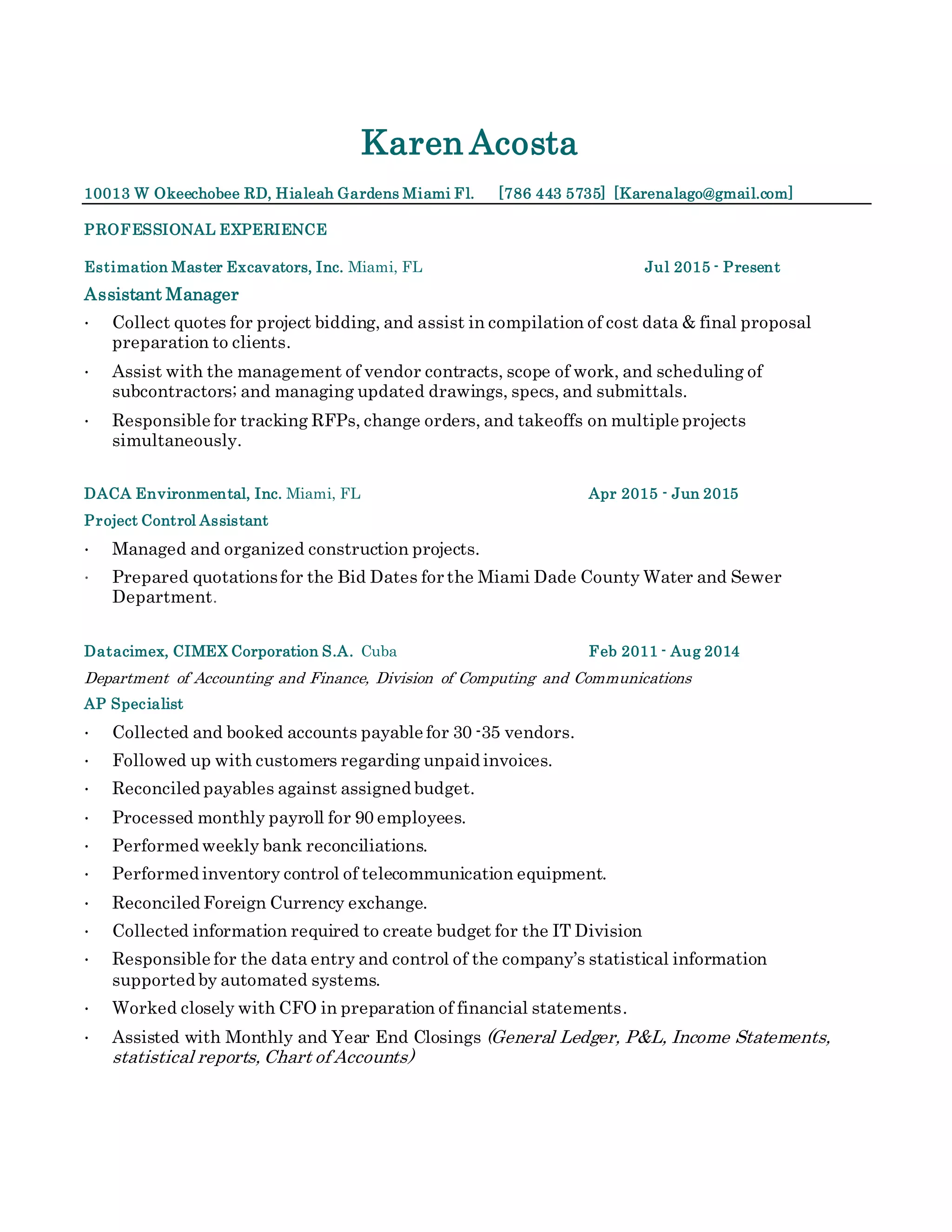 Karen Acosta - Resume. | DOCX