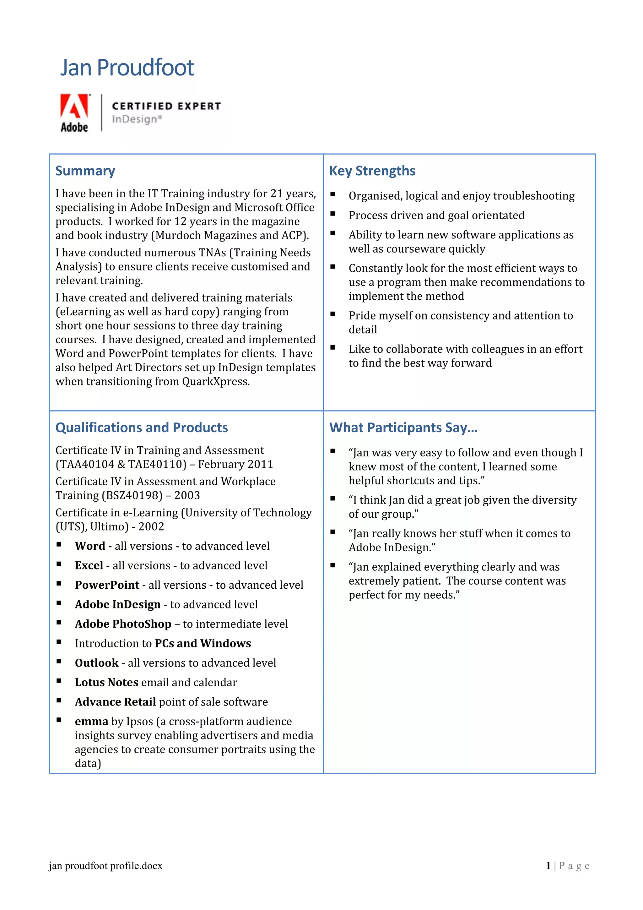 Jan Proudfoot Profile | PDF