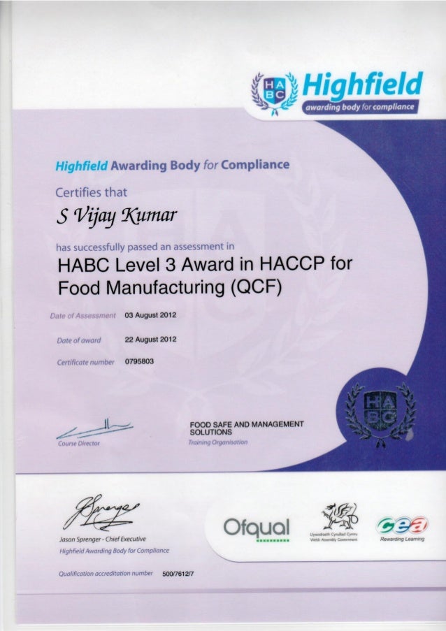 HACCP Level 3 Food Manufacturing