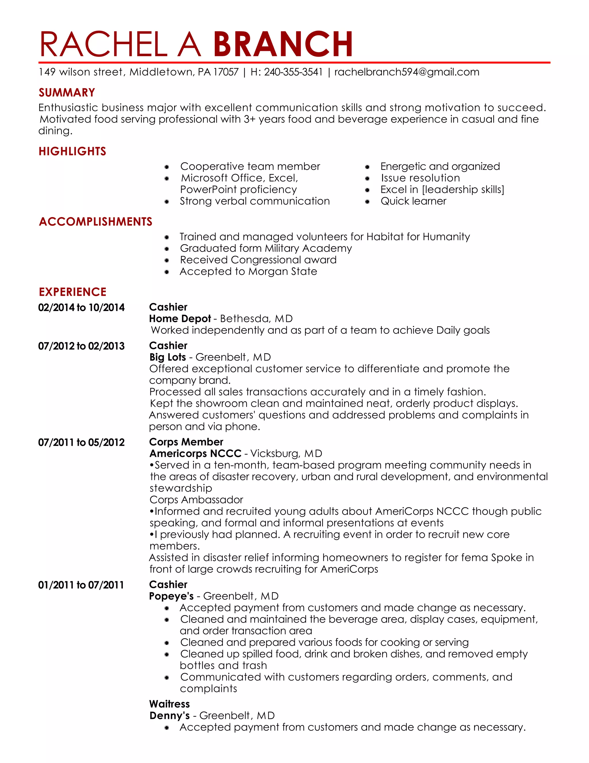 Rachel Branch Resume 1 | PDF