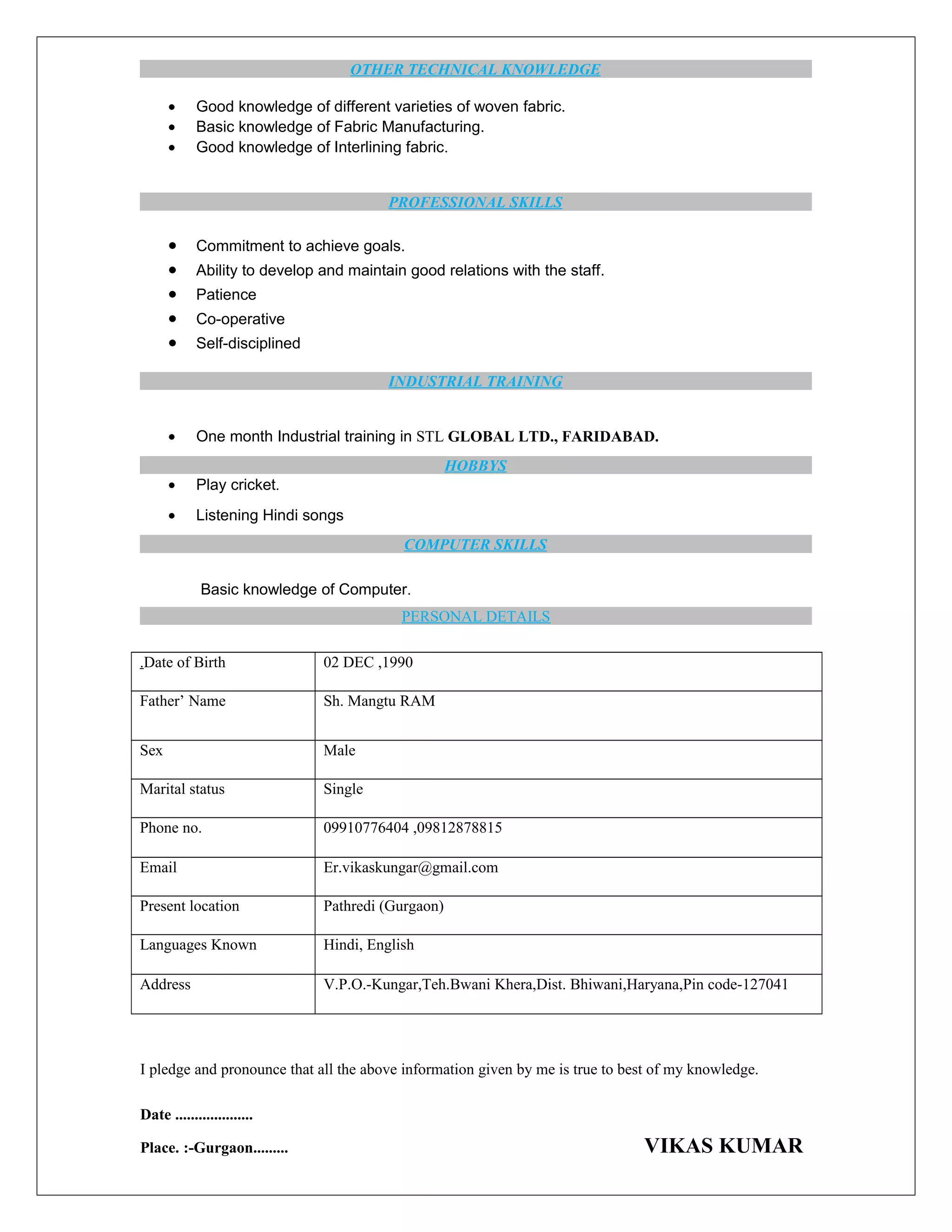 vikas (resume) (1) | DOC