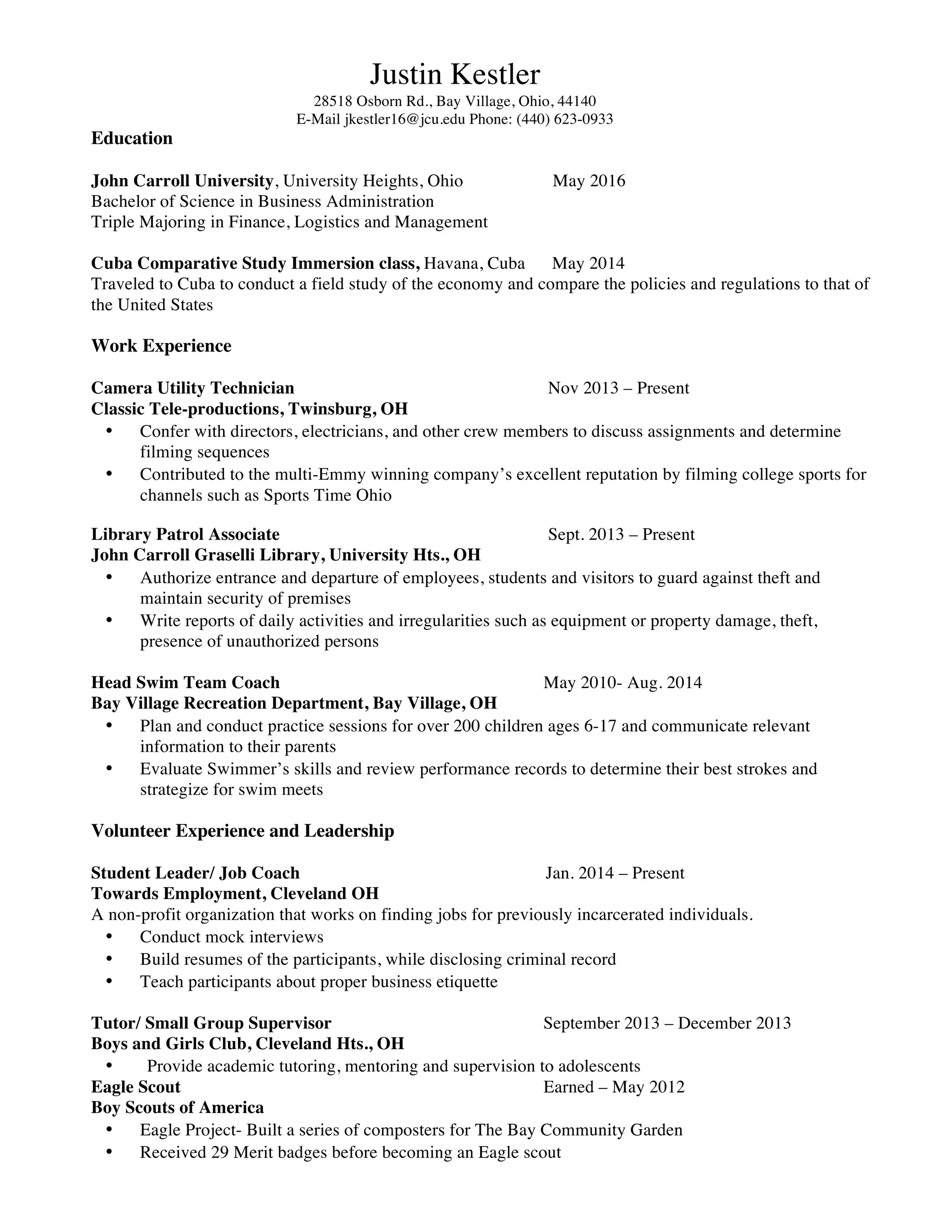 Justin C. Kestler's Resume | PDF