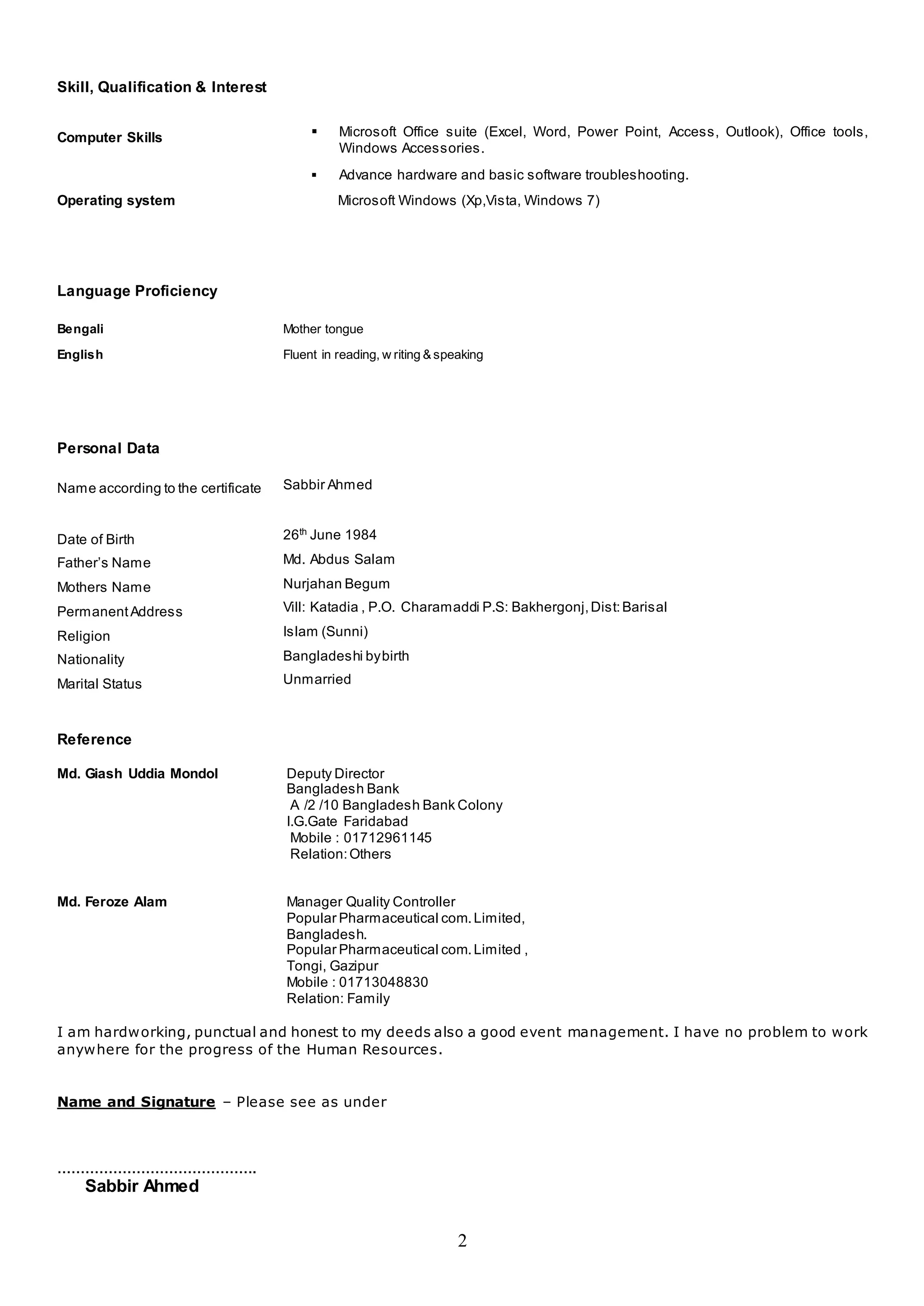 sabbir CV | DOCX