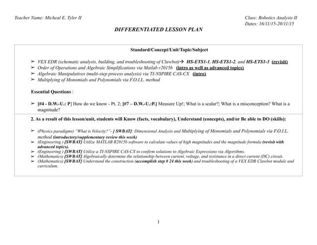 Differentiated Lesson Plan for week (11) ending on 2011:15 | PPT