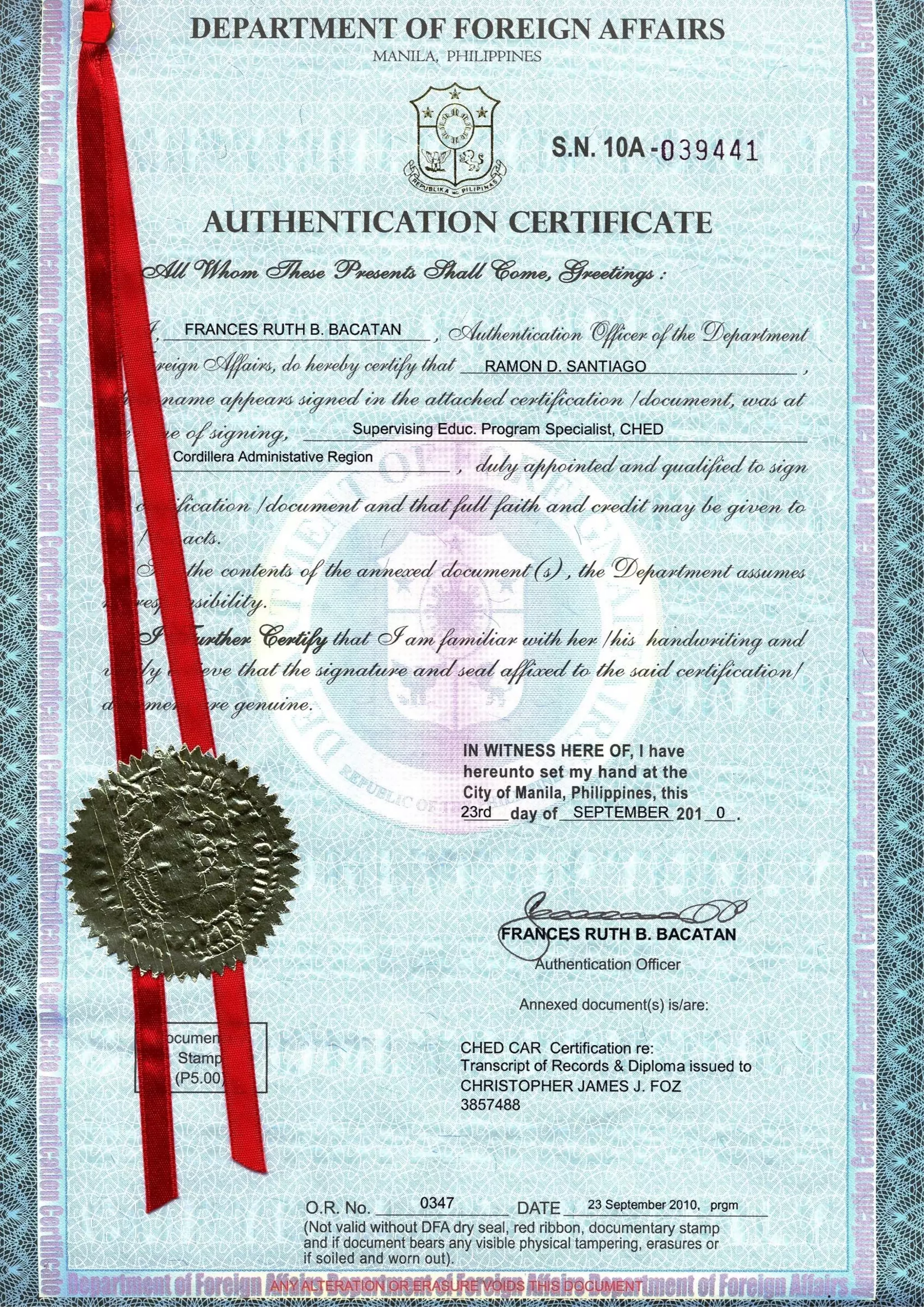 Authenticated CHED Certificate, Graduation Certificate, Transcript, Diploma | PDF