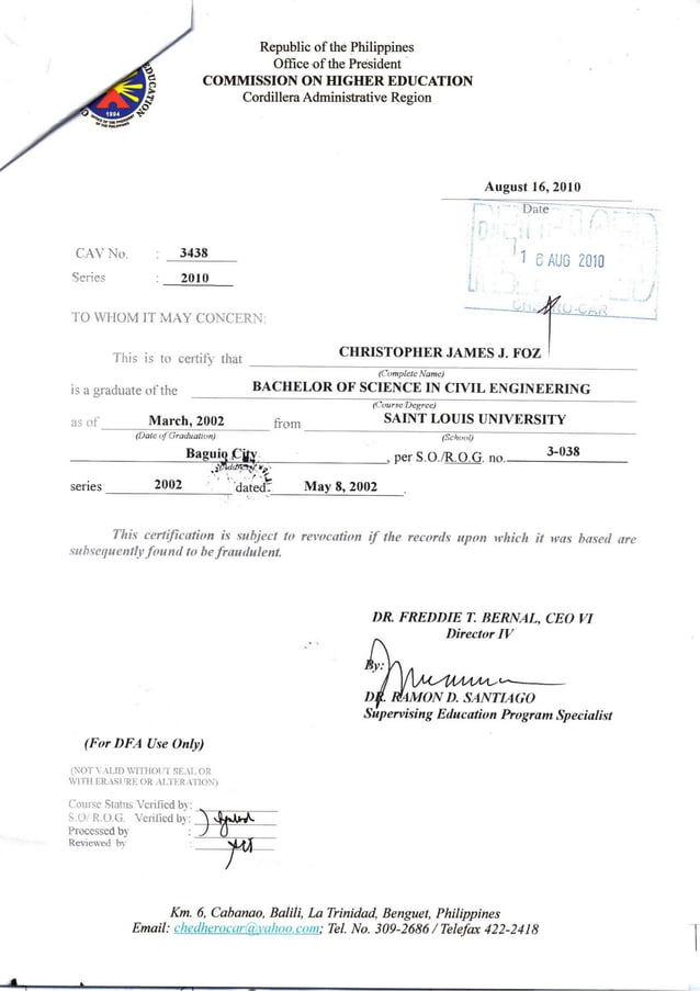 Authenticated CHED Certificate, Graduation Certificate, Transcript, Diploma | PDF