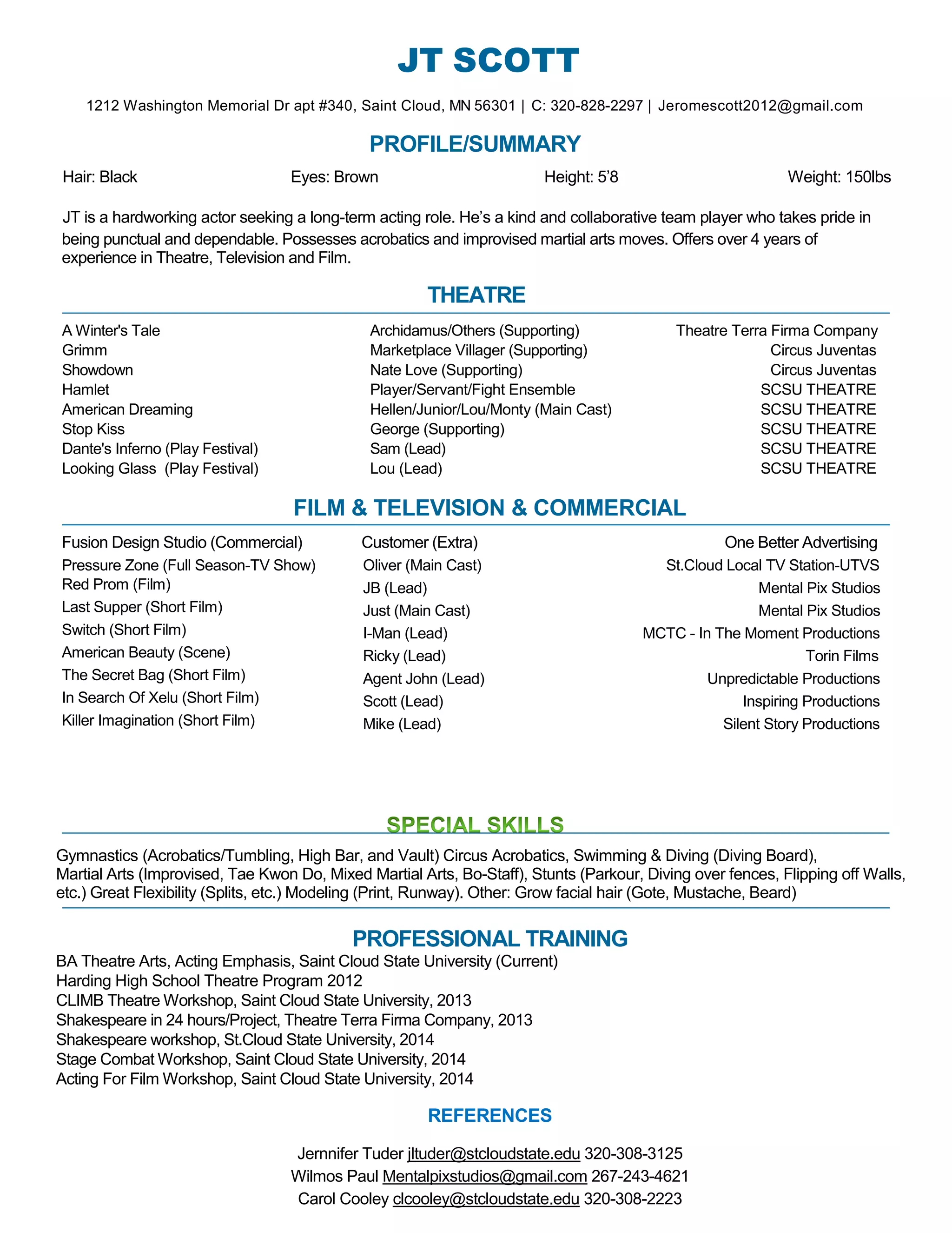 JT's Acting Resume PDF | PDF