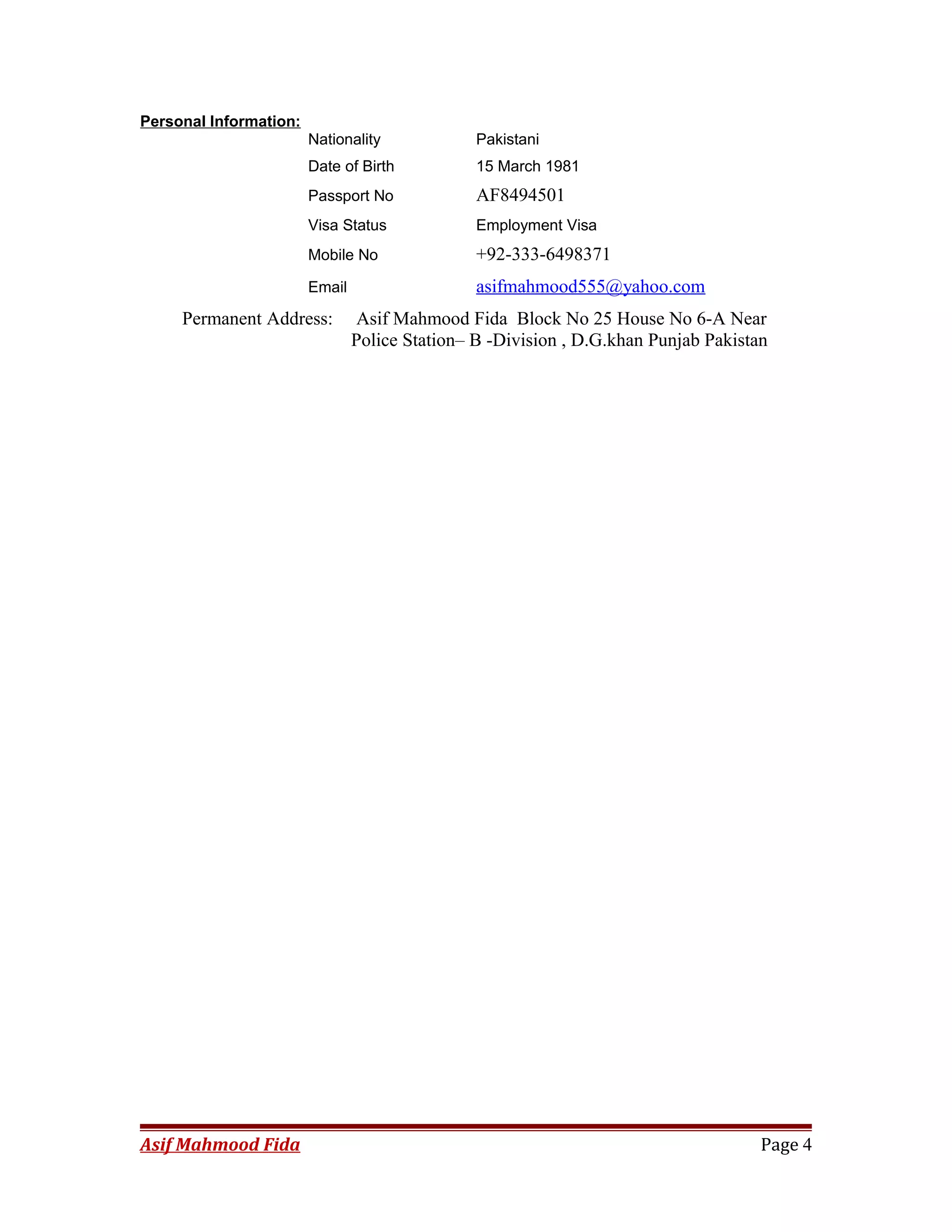 CV ASIF MAHMOOD | PDF