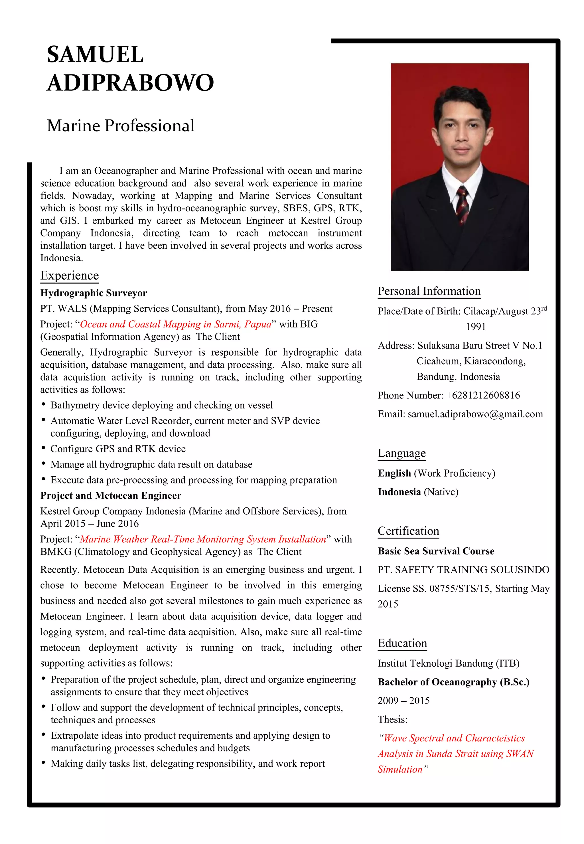 CV Samuel Radityo Adiprabowo | PDF