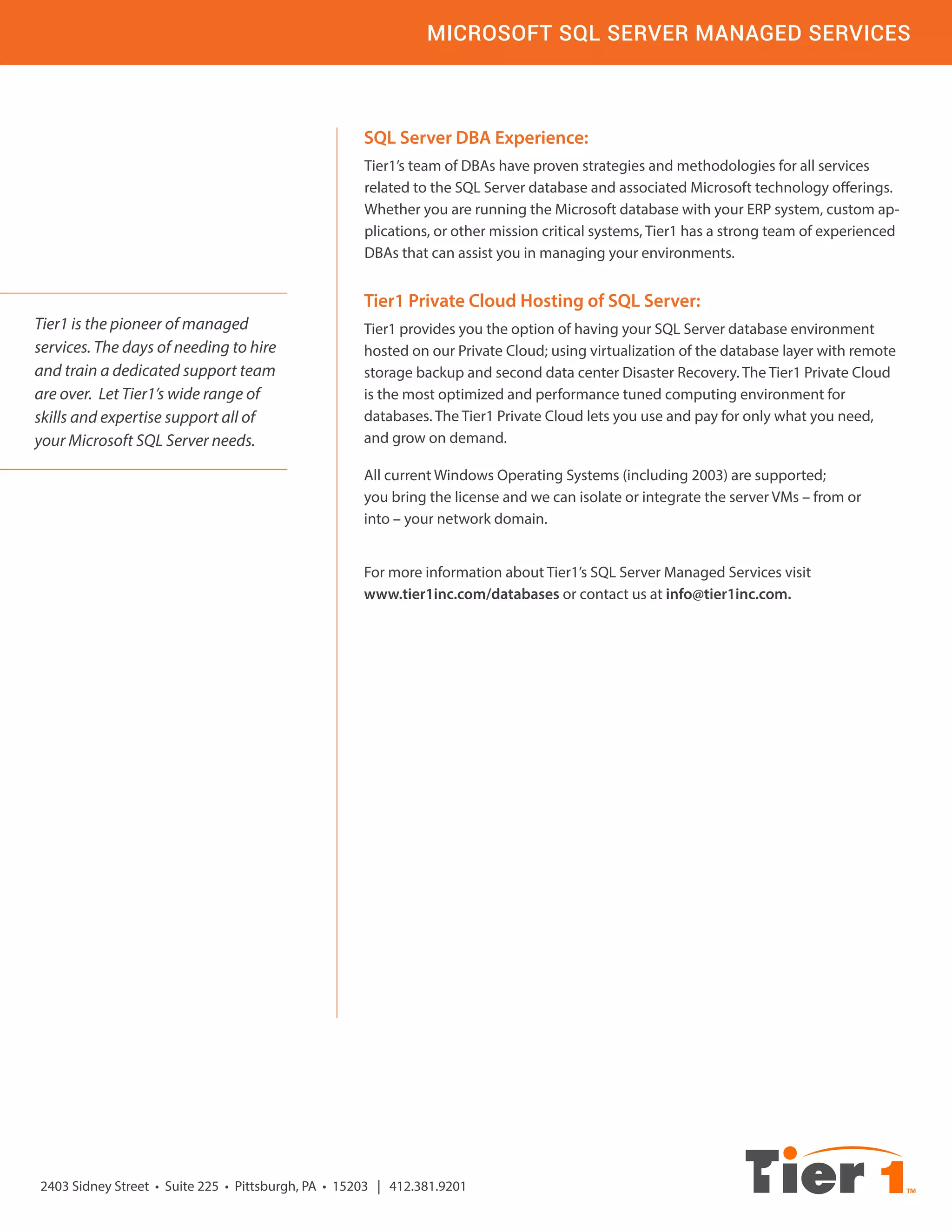 Tier1 SQL Server Managed Services | PDF