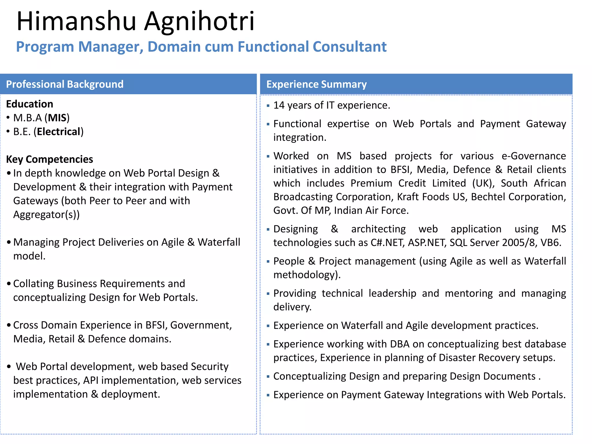 Himanshu Agnihotri_Profile_TCS | PPTX