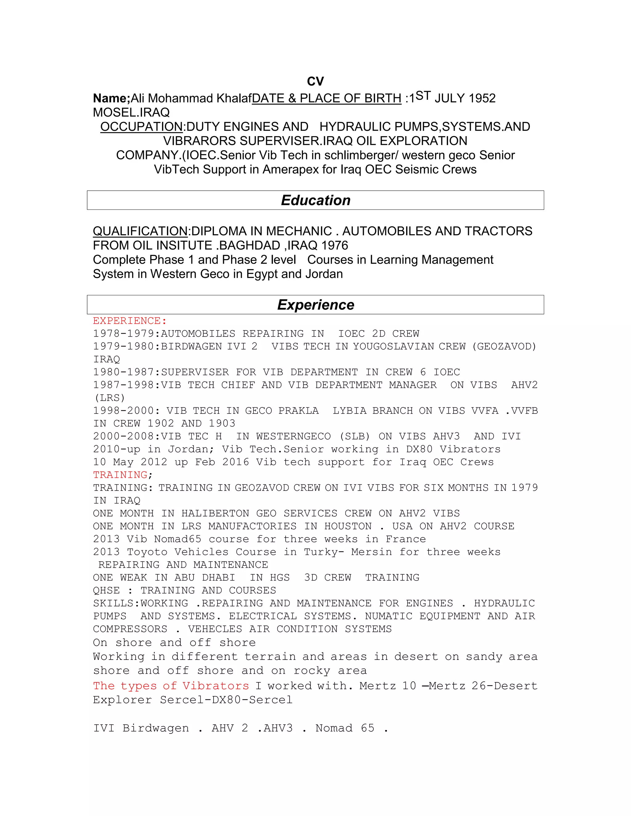 Ali M Khalaf C.V (1) | PDF