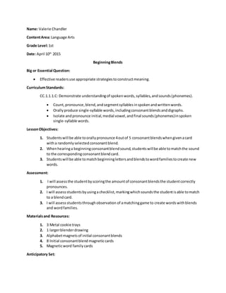 Beginning Blends Lesson | DOCX