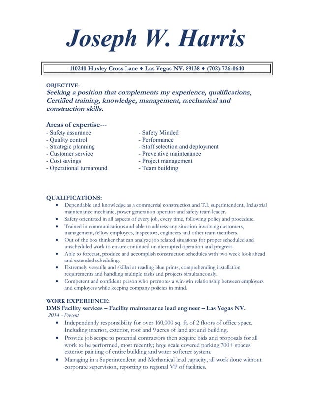 Joe Harris' Resume 2016 | DOC