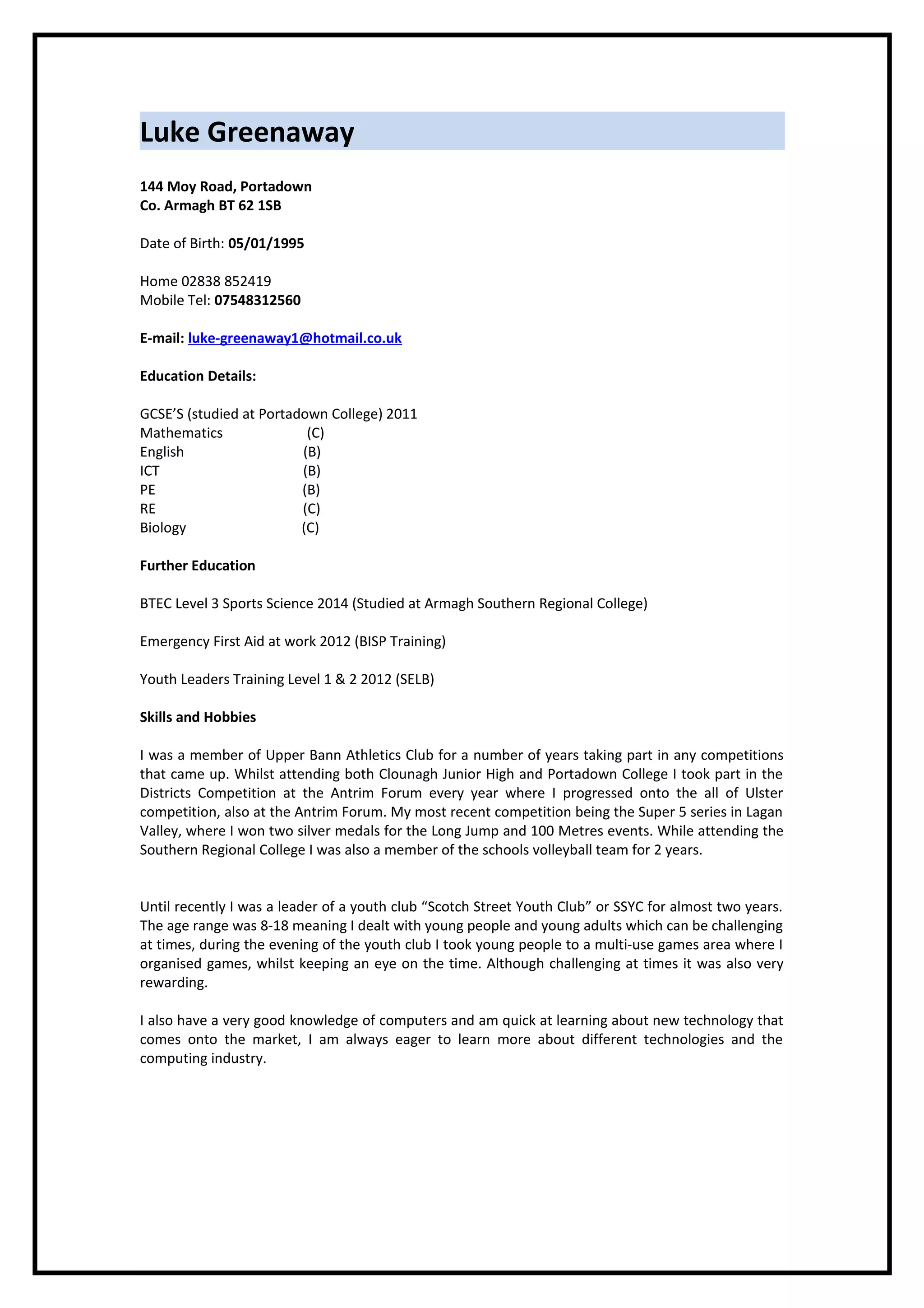 Luke Greenway CV | PDF